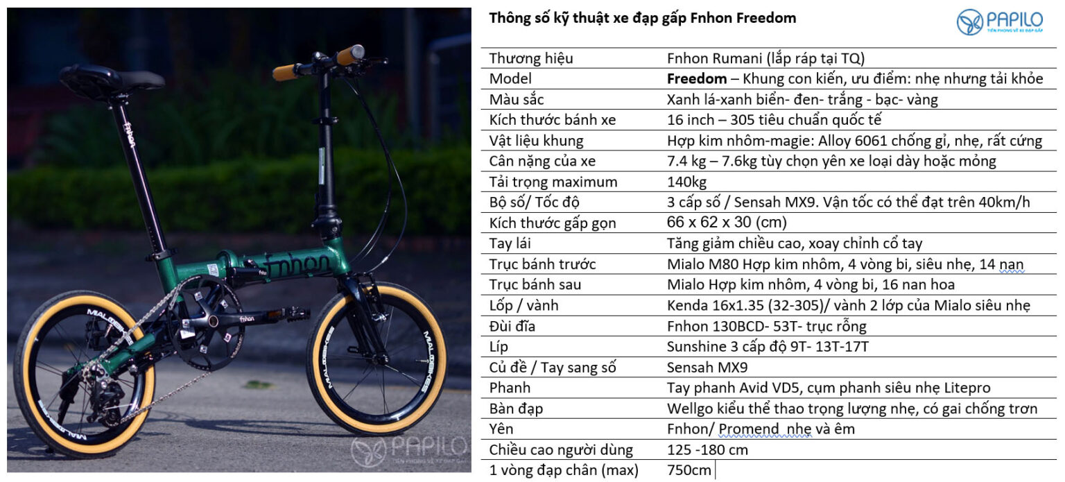 Fnhon Freedom - xe đạp gấp siêu nhẹ 7.4kg - Xe Đạp Gấp Papilo